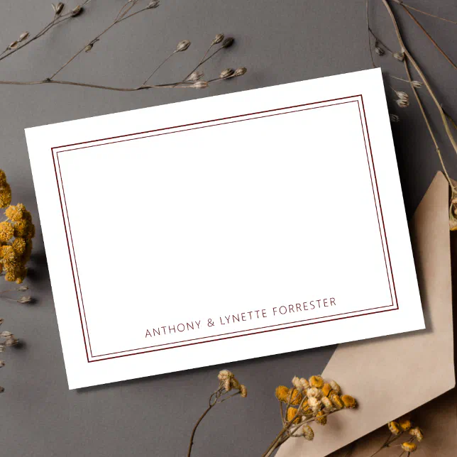 Classic Double Border Burgundy Red Note Card | Zazzle