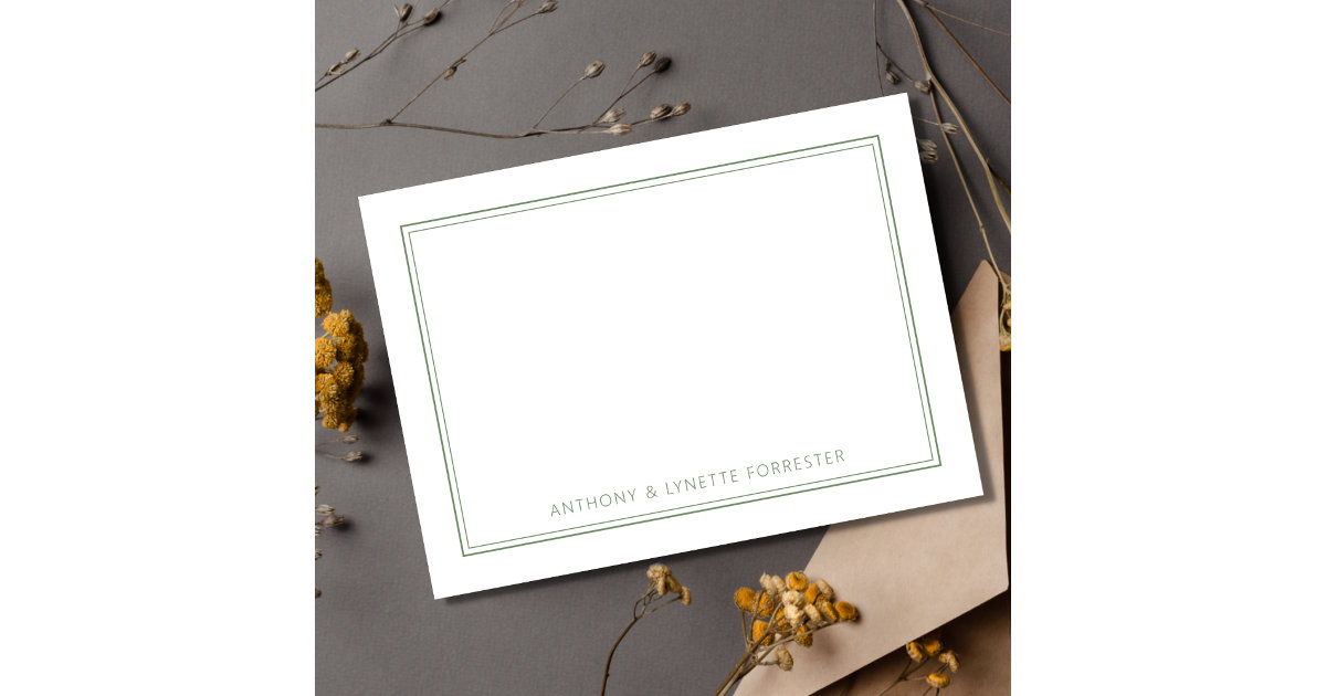 Classic Double Border Sage Green Note Card | Zazzle