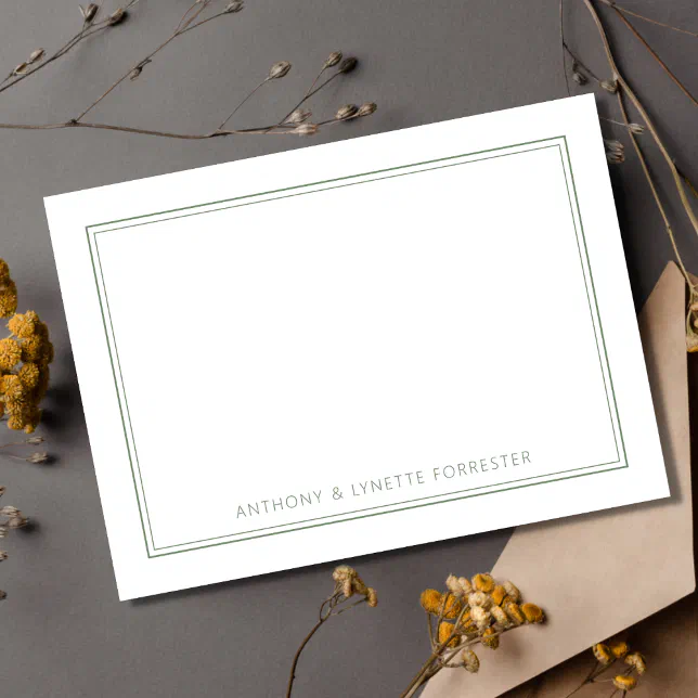 Classic Double Border Sage Green Note Card | Zazzle