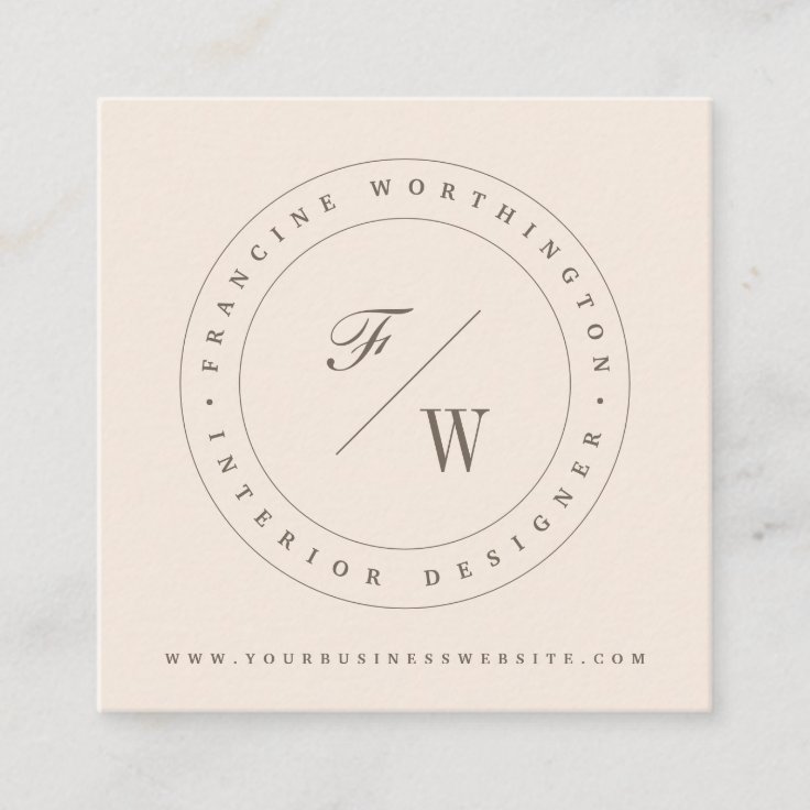Classic Double Monogram Circle Stamp Minimalist Square Business Card ...