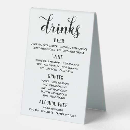 Classic Drinks Menu Standing Sign | Zazzle