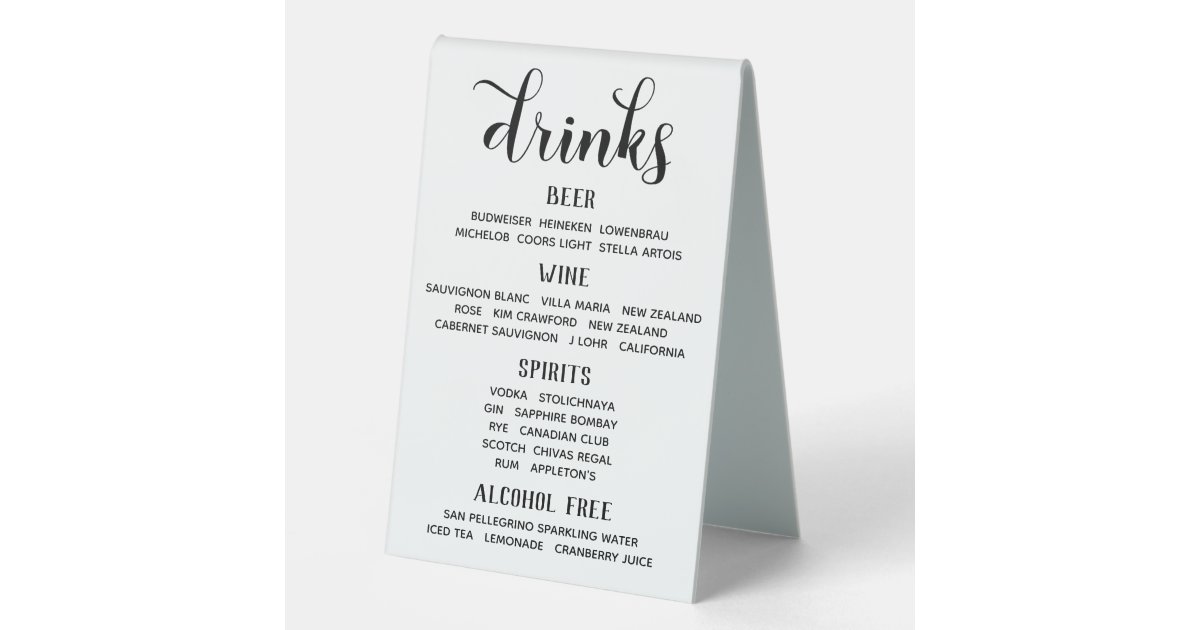 Classic Drinks Menu Standing Sign | Zazzle.com