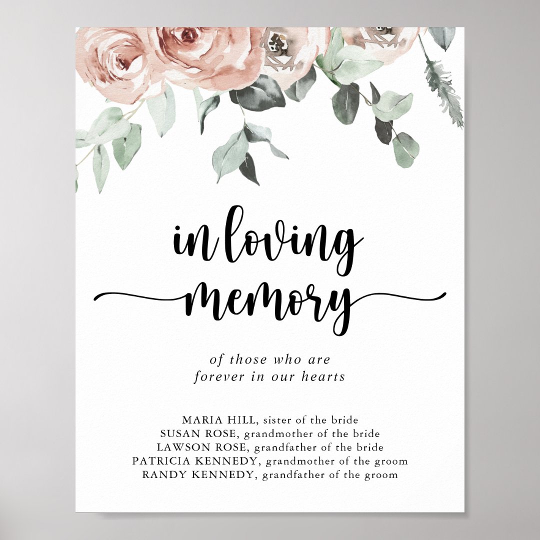 Classic Dusty Pink Rose In Loving Memory Sign | Zazzle
