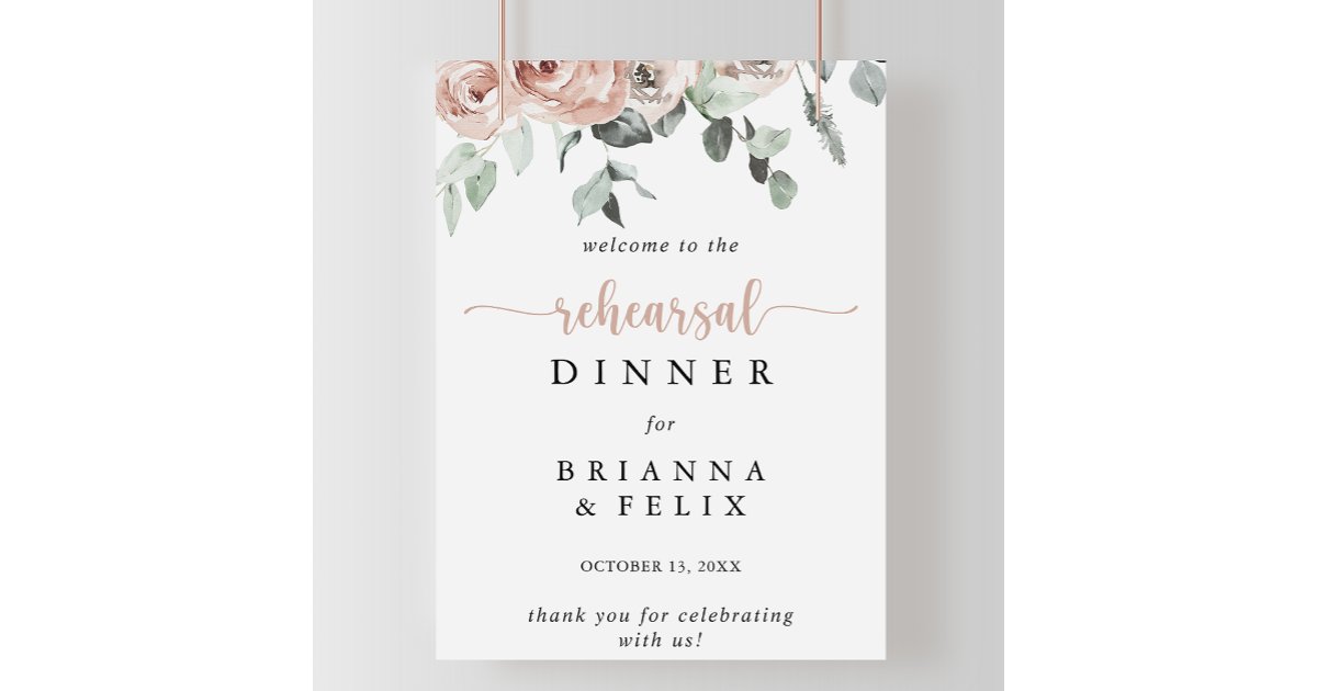 Classic Dusty Pink Rose Rehearsal Dinner Welcome Poster | Zazzle