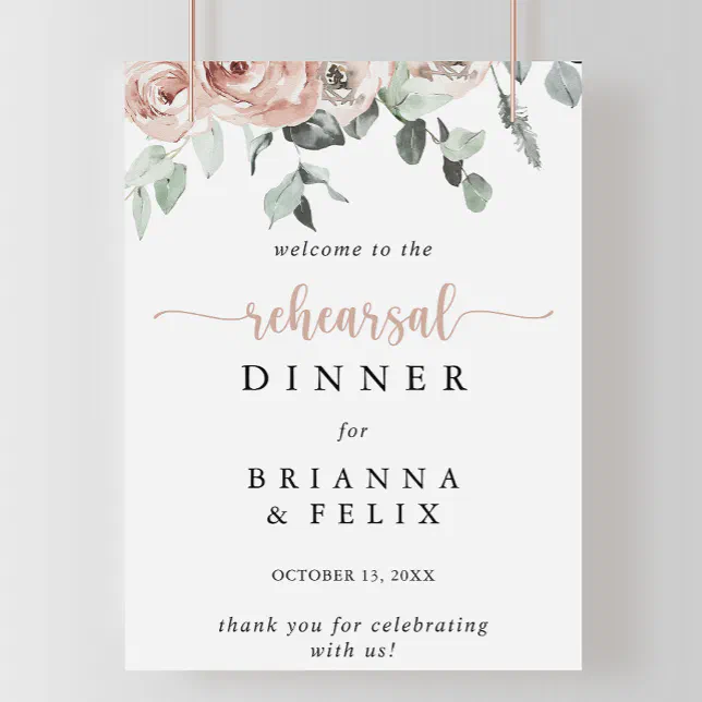 Classic Dusty Pink Rose Rehearsal Dinner Welcome Poster | Zazzle