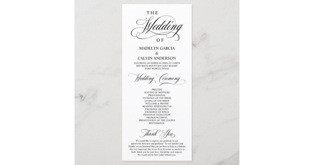 Classic Elegance Black Script, Wedding Ceremony Program | Zazzle
