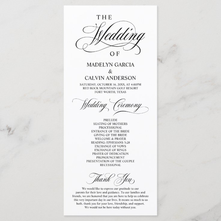 Classic Elegance Black Script, Wedding Ceremony Program | Zazzle