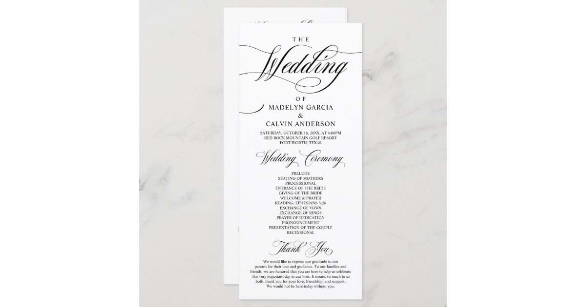 Classic Elegance Black Script, Wedding Ceremony Program | Zazzle