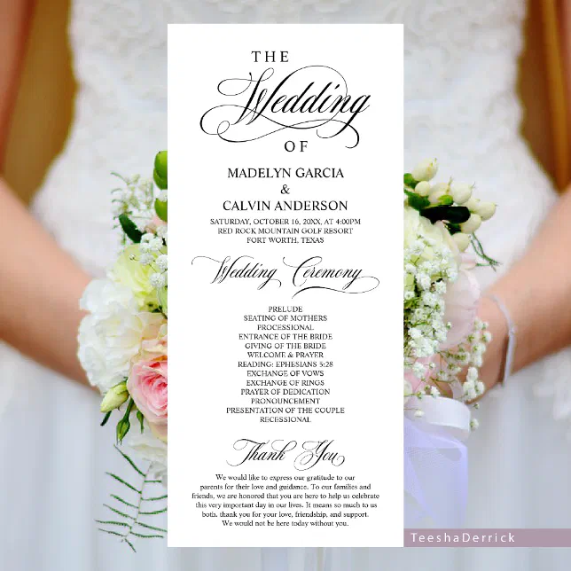Classic Elegance Black Script, Wedding Ceremony Program | Zazzle