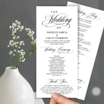 Classic Elegance Black Script, Wedding Ceremony Program | Zazzle