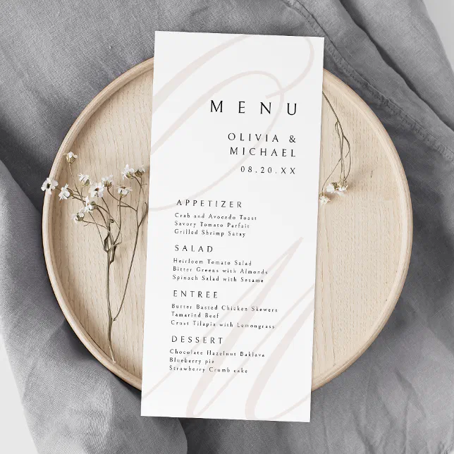 Classic Elegance calligraphy monogram wedding Menu | Zazzle