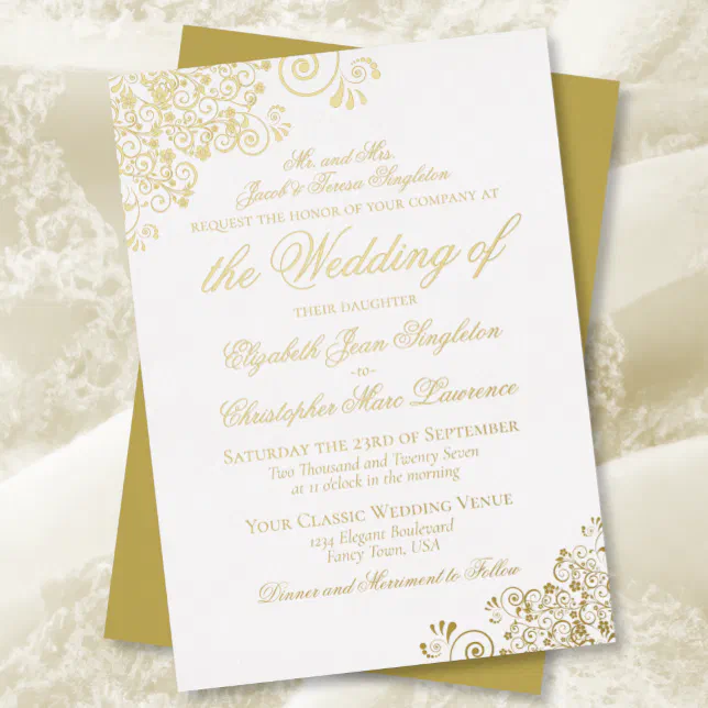 Classic Elegance Gold on White Formal Wedding Foil Invitation | Zazzle