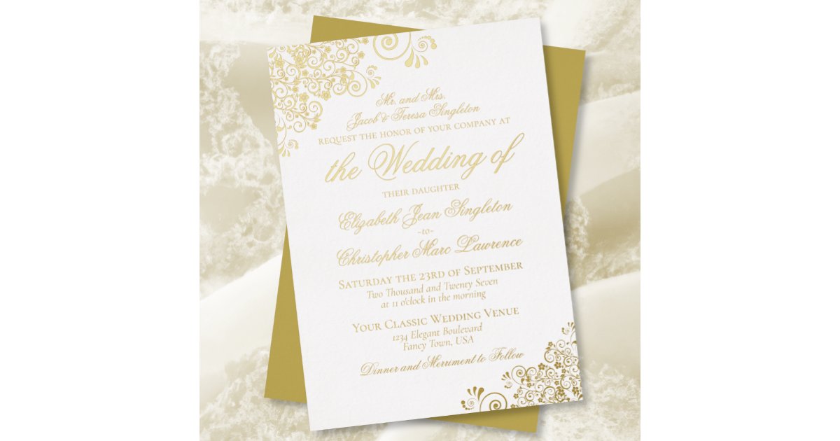 Classic Elegance Gold on White Formal Wedding Foil Invitation | Zazzle