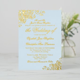 Classic Elegance Gold & Powder Blue Formal Wedding Foil Invitation | Zazzle