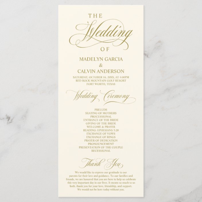 Classic Elegance Gold Script, Wedding Ceremony Program | Zazzle.com
