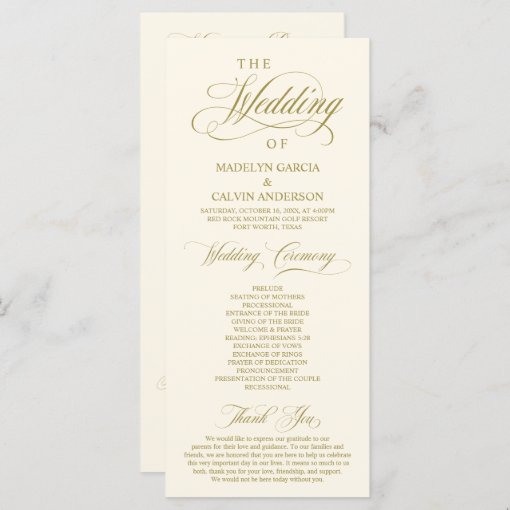 Classic Elegance Gold Script, Wedding Ceremony Program | Zazzle