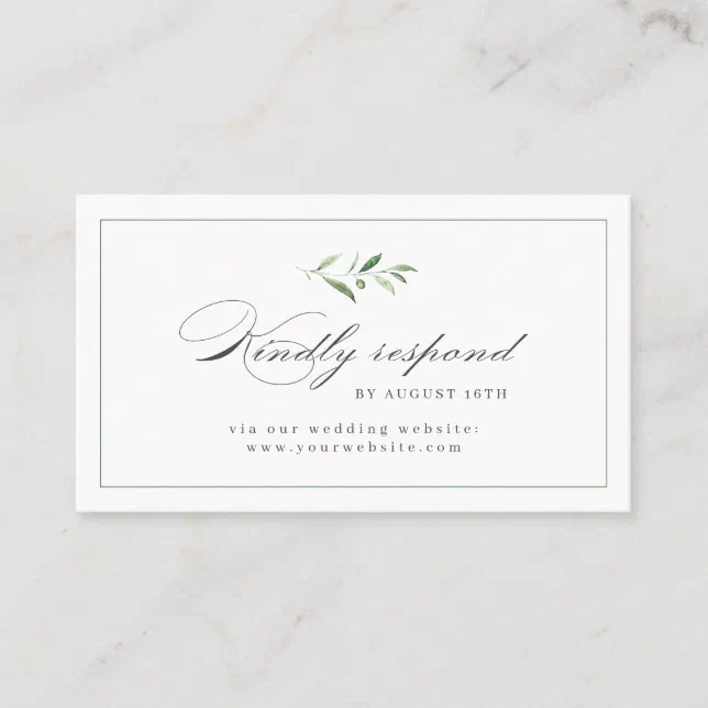 Classic Elegance Script Greenery wedding RSVP Place Card | Zazzle