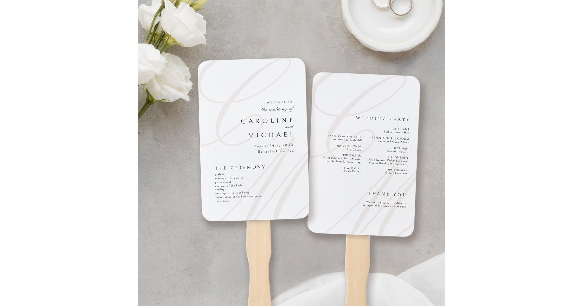 Classic Elegance Script Monogram Wedding Program Hand Fan | Zazzle