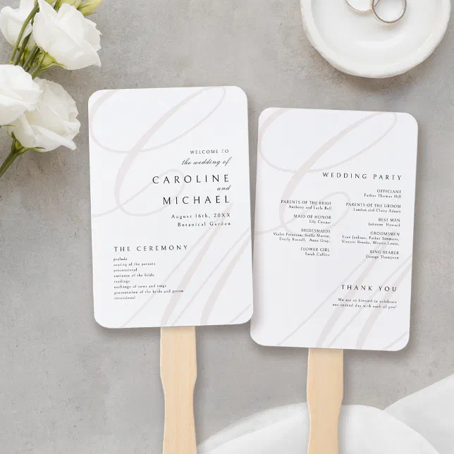 Classic Elegance Script Monogram Wedding Program Hand Fan | Zazzle