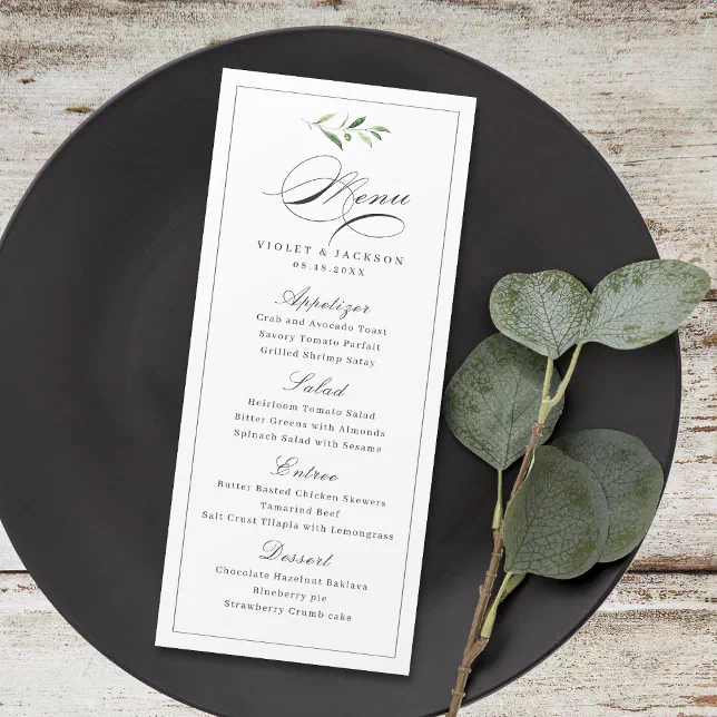Classic Elegance Script Simple Greenery Wedding Me Menu | Zazzle