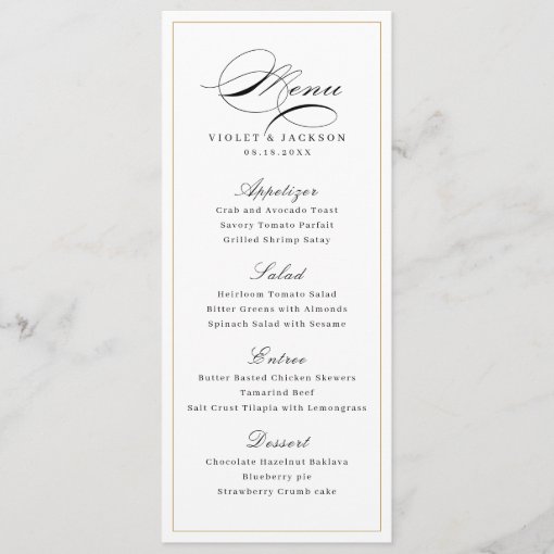 Classic Elegance Script Simple Wedding Menu | Zazzle