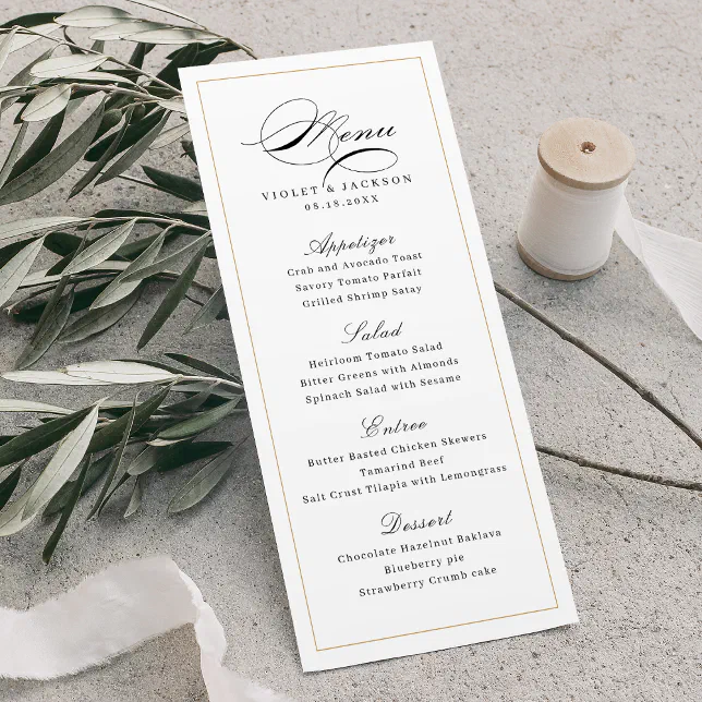 Classic Elegance Script Simple Wedding Menu | Zazzle