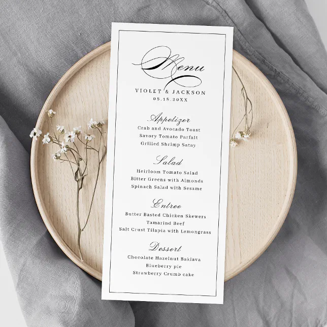 Classic Elegance Script Simple Wedding Menu | Zazzle