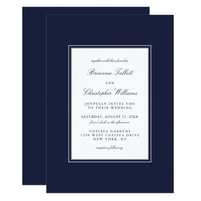 Classic Elegance Simple Navy Blue Wedding Invitation | Zazzle.com