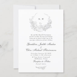 Classic Elegance | Subtle Wreath Monogram Wedding Invitation | Zazzle