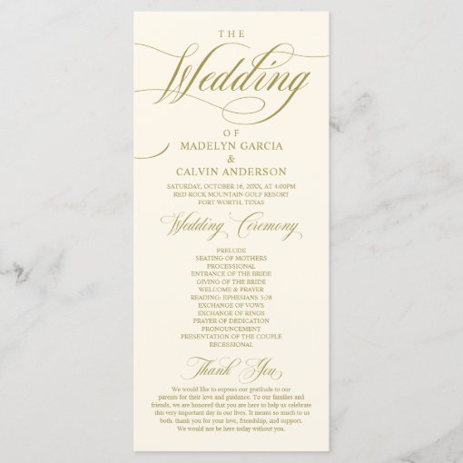 Classic Elegance Vintage Gold, Wedding Ceremony Program | Zazzle