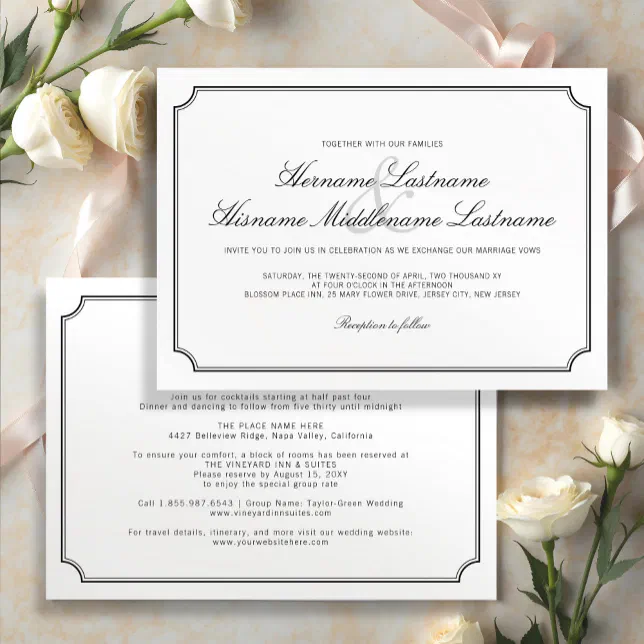 Classic Elegant All-In-One White Simple Wedding Invitation | Zazzle