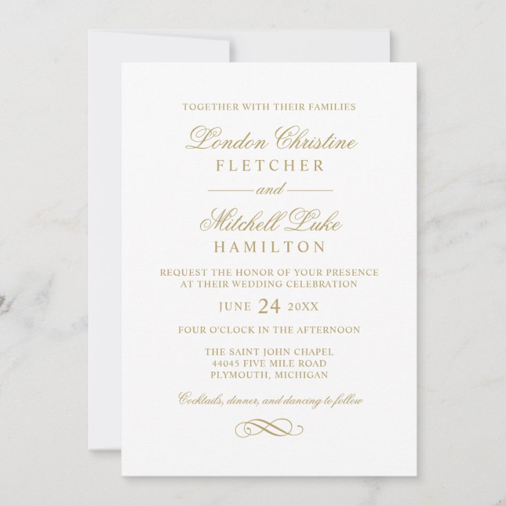 Classic Elegant Antique Gold Wedding Invitation | Zazzle