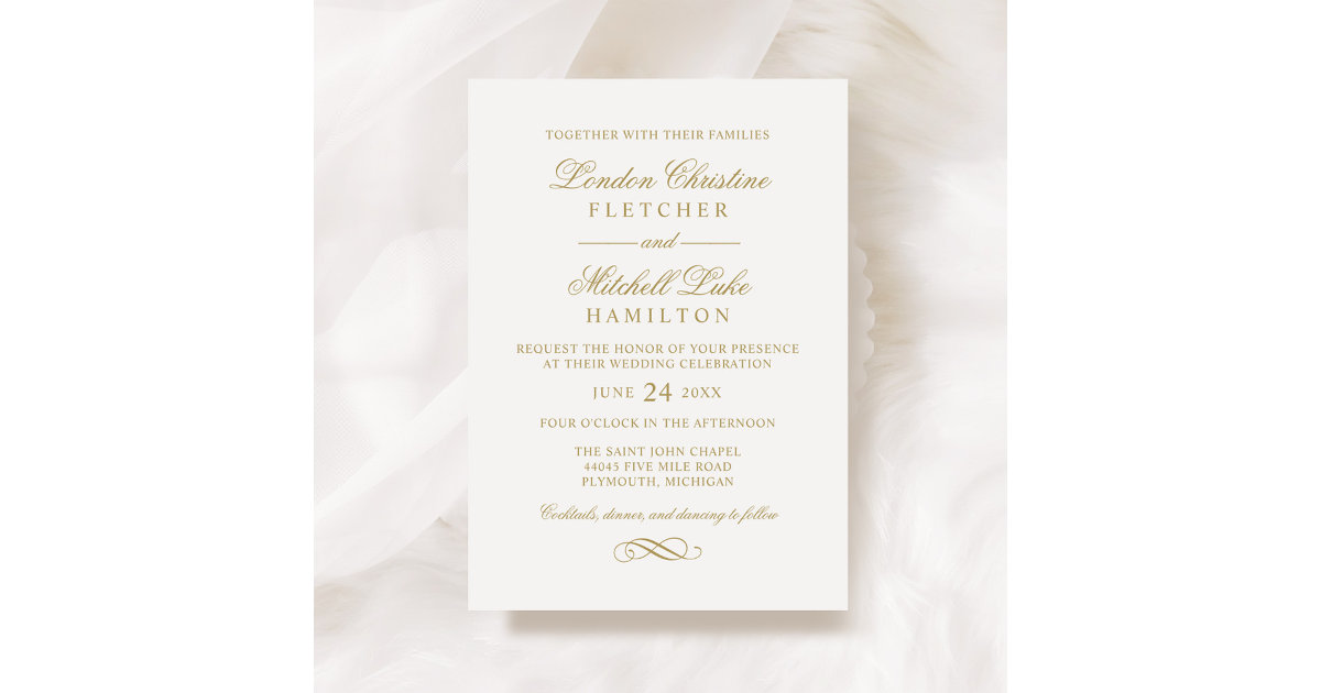 Classic Elegant Antique Gold Wedding Invitation | Zazzle