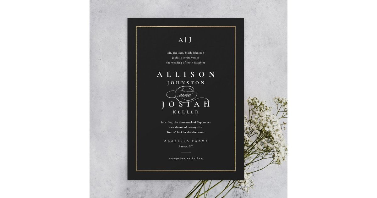Classic Elegant Black and Gold Wedding Invitation | Zazzle