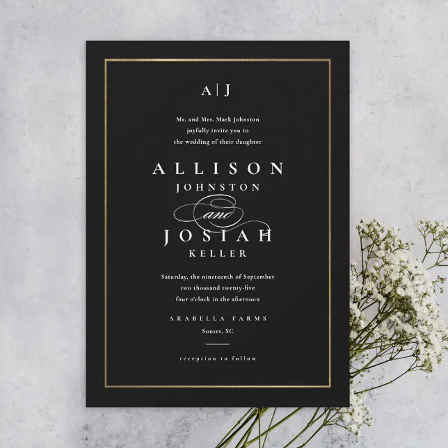 Classic Elegant Black and Gold Wedding Invitation | Zazzle