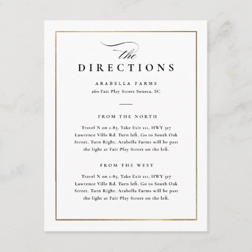 Classic Elegant Black and White Wedding Directions Enclosure Card | Zazzle