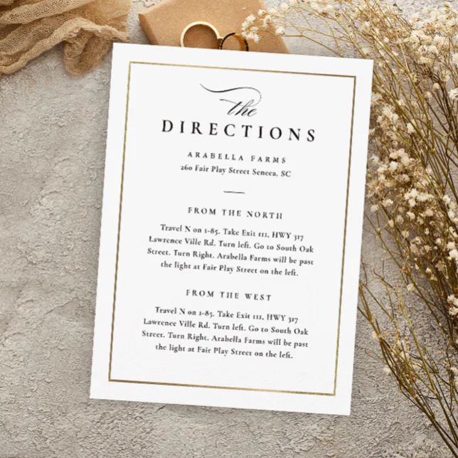 Classic Elegant Black and White Wedding Directions Enclosure Card | Zazzle