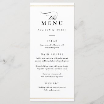 Classic Elegant Black and White Wedding Menu | Zazzle