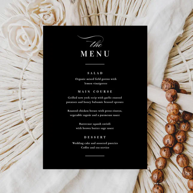 Classic Elegant Black and White Wedding Menu | Zazzle