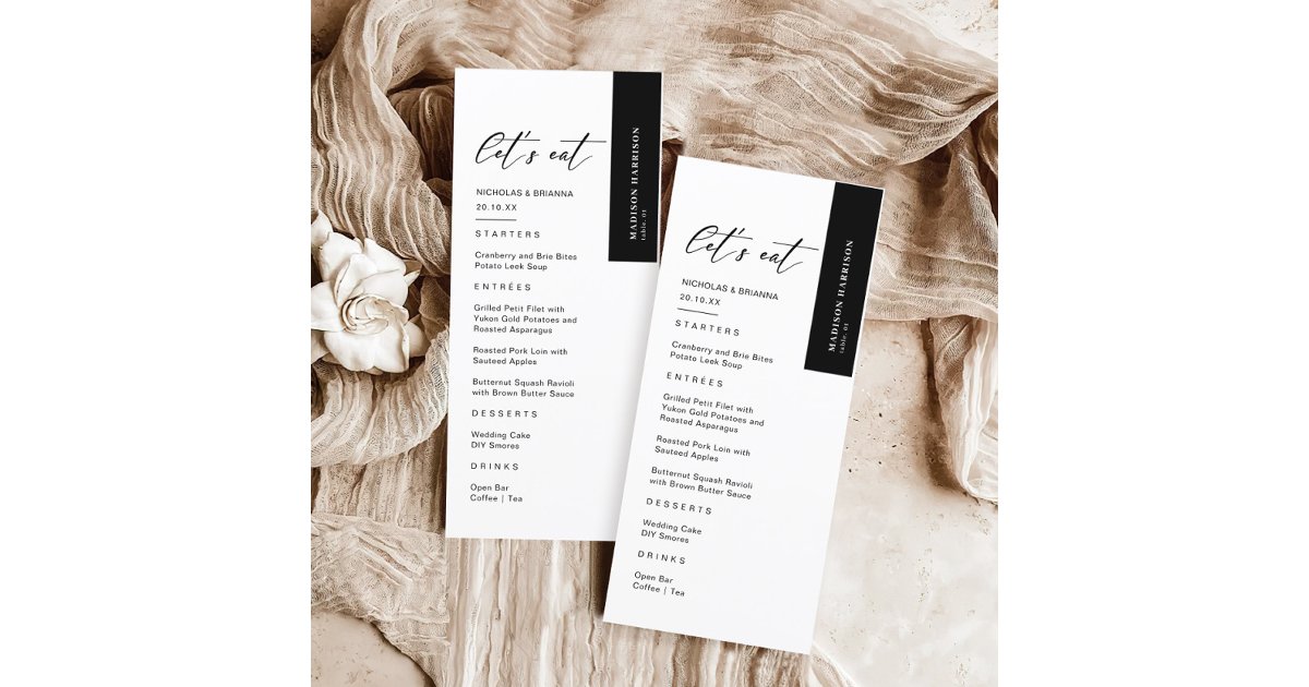 Classic Elegant Black and White Wedding Menu | Zazzle