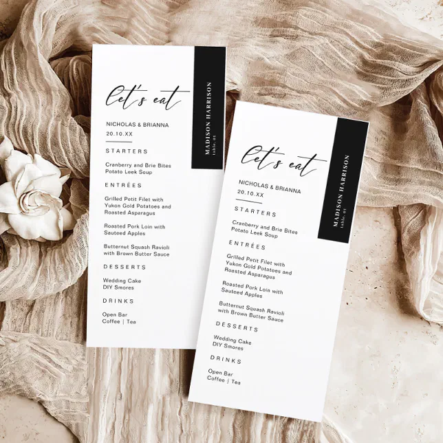 Classic Elegant Black and White Wedding Menu | Zazzle