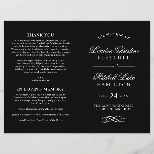 Classic Elegant Black and White Wedding Programs | Zazzle.com