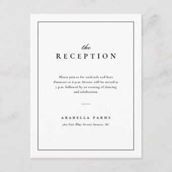Classic Elegant Black and White Wedding Reception Enclosure Card | Zazzle