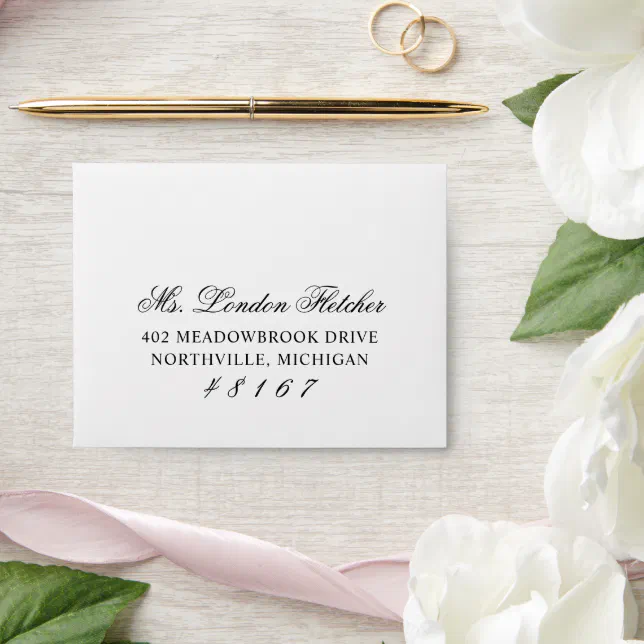 Classic Elegant Black and White Wedding Response Envelope | Zazzle