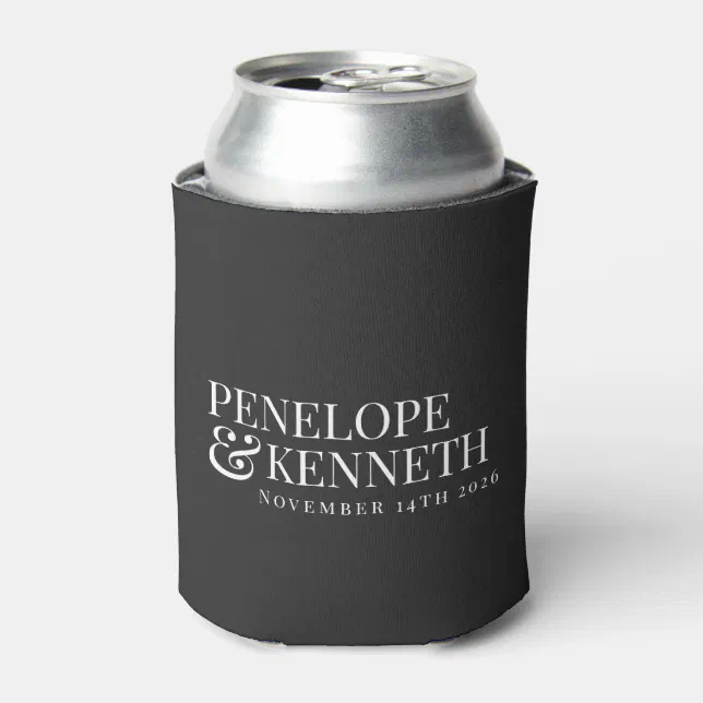 Classic Elegant Black Simple Custom Wedding Names Can Cooler | Zazzle