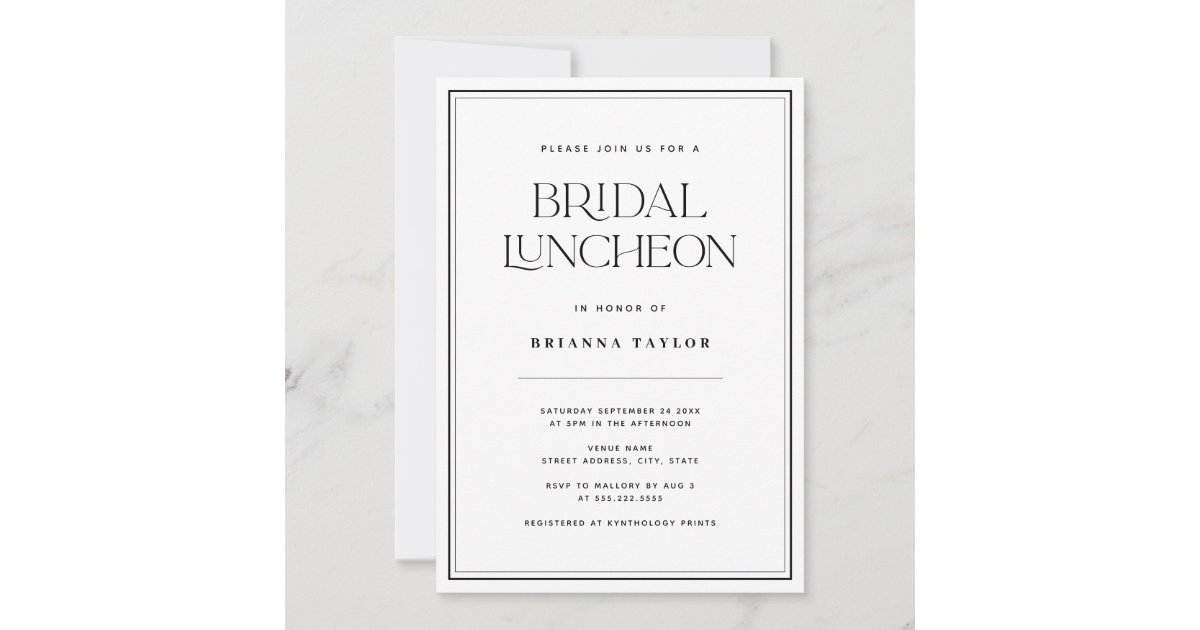 Classic Elegant Black & White Bridal Luncheon Invitation | Zazzle