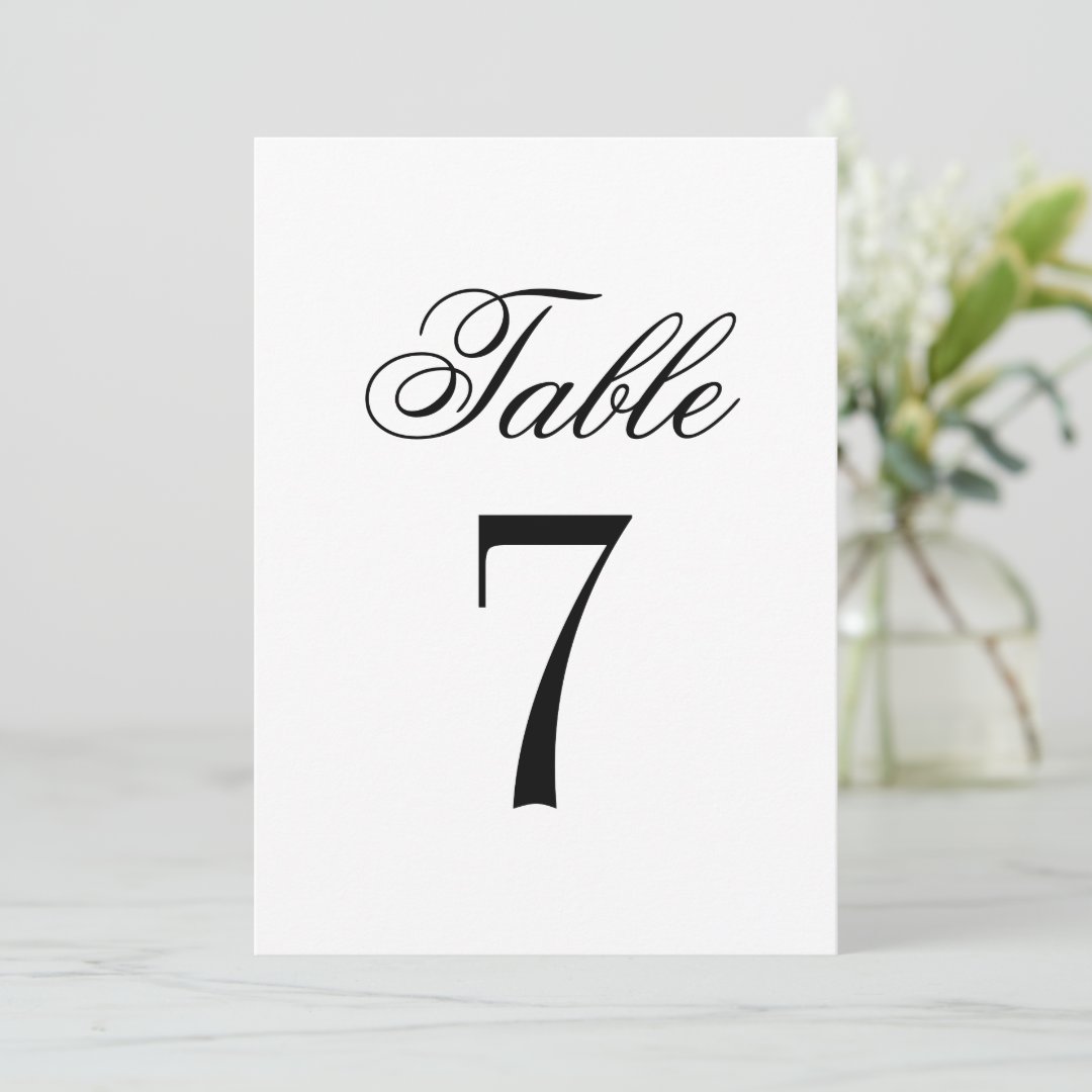 Classic Elegant Black White Wedding Table Number | Zazzle