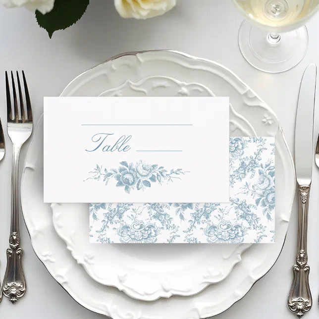 Classic Elegant Blue and White Floral Place Card | Zazzle