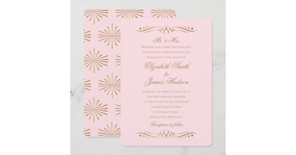 Classic Elegant Blush and Gold Wedding Invitation | Zazzle