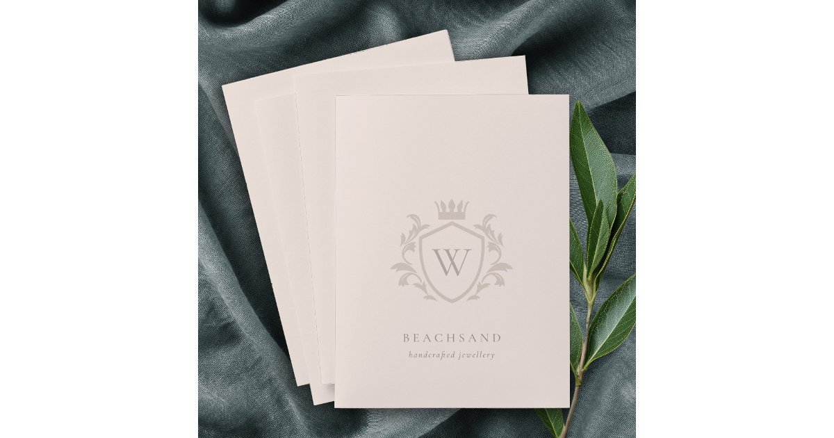 Classic Elegant Blush Pink Monogram Floral Crest Pocket Folder | Zazzle